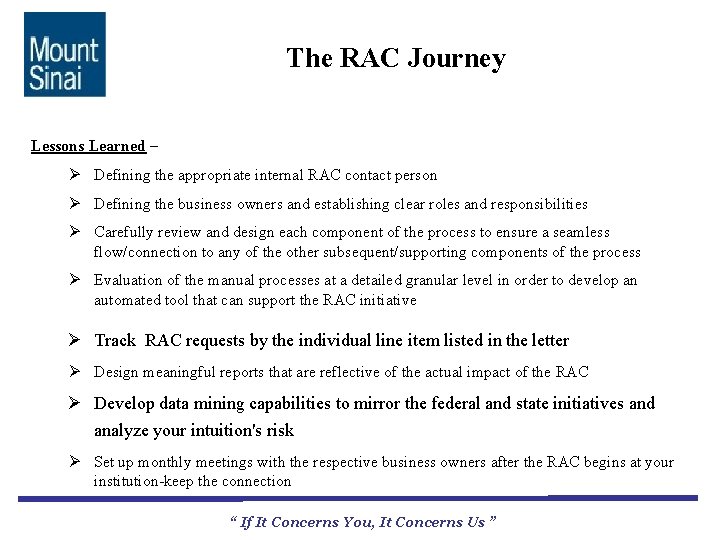 Mount Sinai Medical Center Compliance Department The Mount