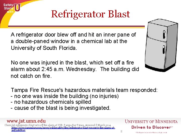 www jst umn edu Refrigerator Blast in Chemical
