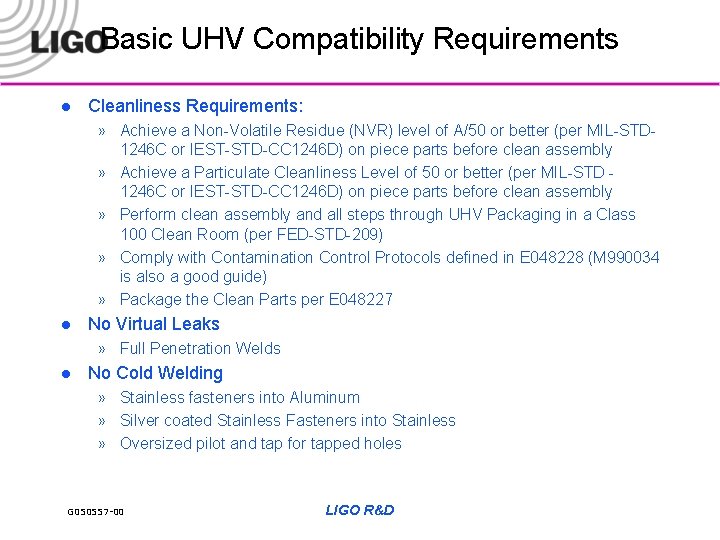 UHV Cleanliness Requirements CleaningBaking and Contamination Control ...