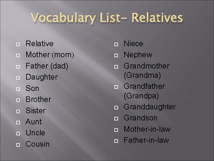 The Life of an American Family Vocabulary List
