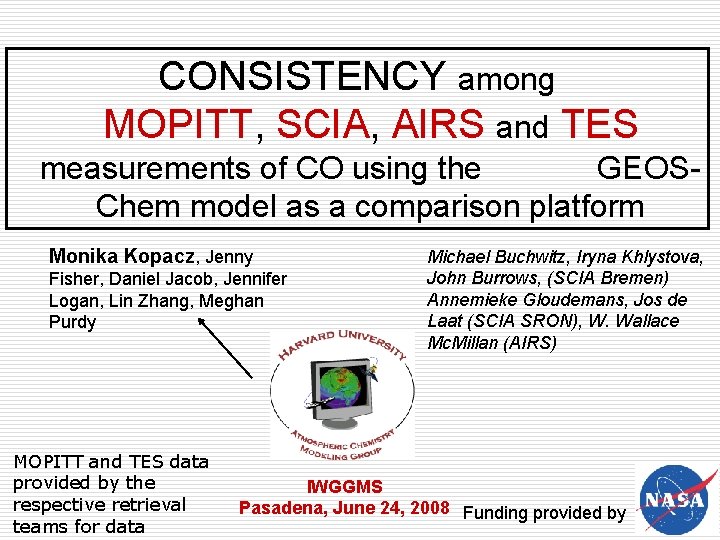 CONSISTENCY among MOPITT SCIA AIRS and TES measurements