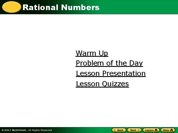 Rational Numbers Warm Up Problem of the Day