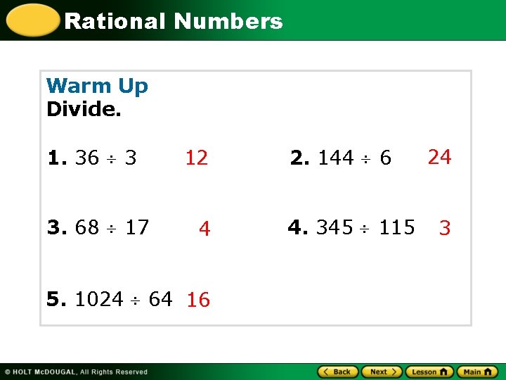 Rational Numbers Warm Up Problem of the Day