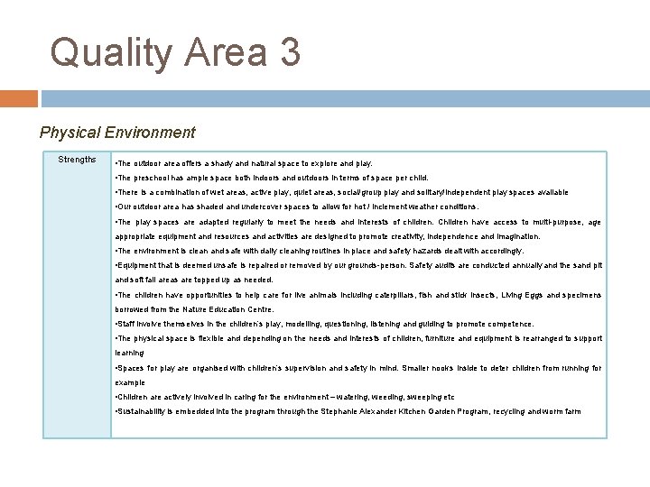 QUALITY IMPROVEMENT PLAN 2016 Modbury South Preschool Service