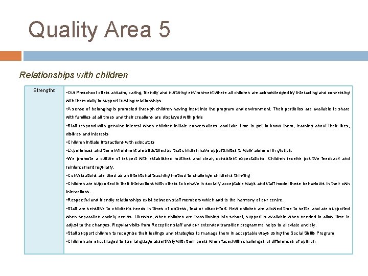 QUALITY IMPROVEMENT PLAN 2016 Modbury South Preschool Service
