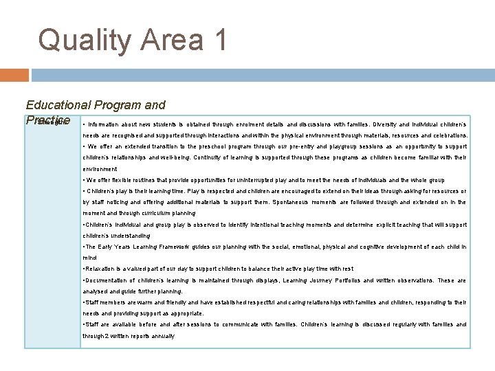 QUALITY IMPROVEMENT PLAN 2016 Modbury South Preschool Service