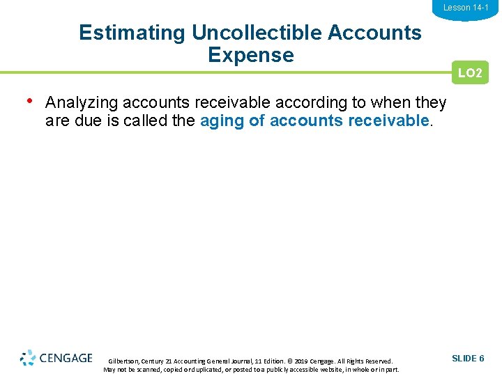 LESSON Learning Objectives 14 1 Uncollectible Accounts Receivable