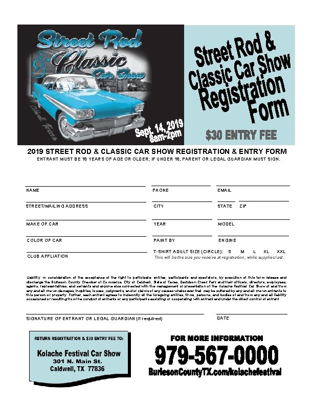 2019 STREET ROD CLASSIC CAR SHOW REGISTRATION ENTRY