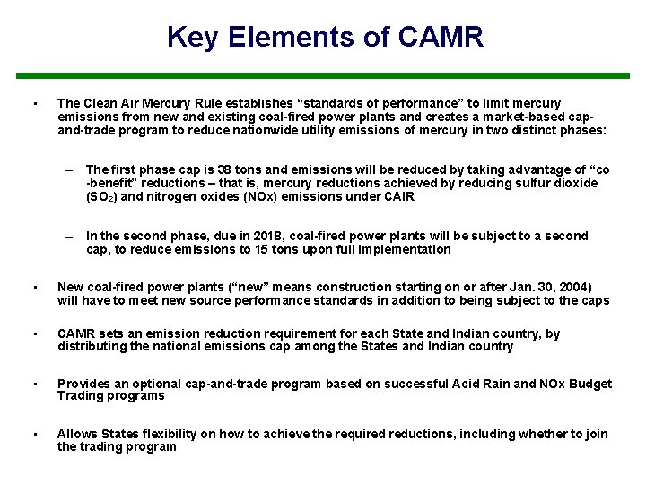 Clean Air Mercury Rule CAMR Presentation for WESTAR
