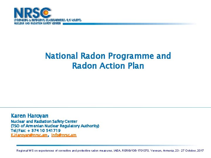 National Radon Programme and Radon Action Plan Karen