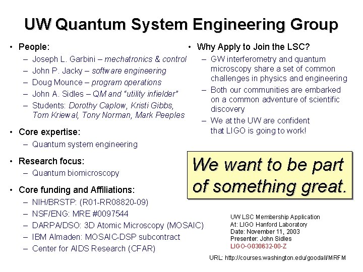 UW Quantum System Engineering Group People Joseph L