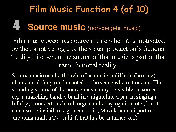 The FUNCTIONS of FILM MUSIC Adapted from Zofia