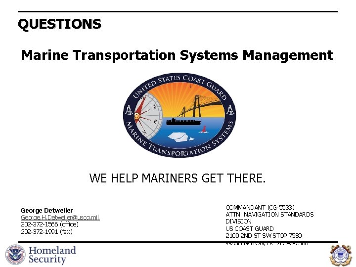 United States Coast Guard Marine Transportation Systems Management