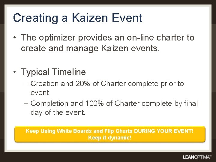 Standard Approach for Setting Up a Kaizen Event