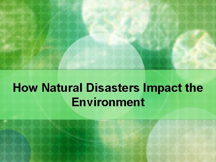 How Natural Disasters Impact the Environment Can you