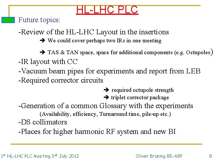 HLLHC PLC page under High Lumi Project Intranet