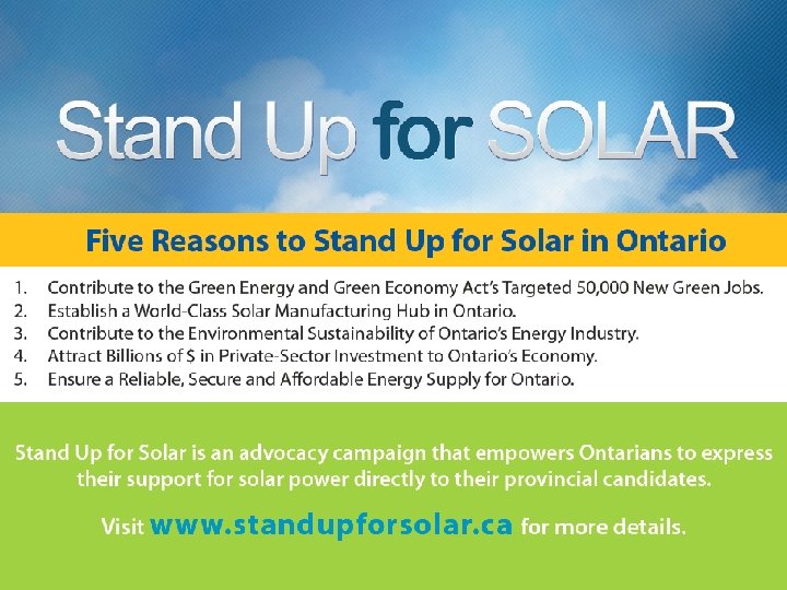 Ontario in 2010 Solar Leader Developed worlds largest