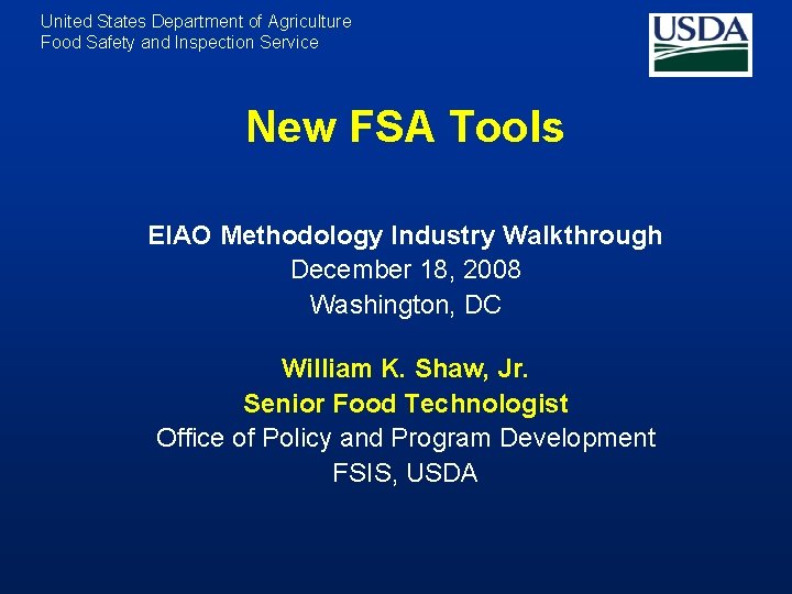 United States Department of Agriculture Food Safety and