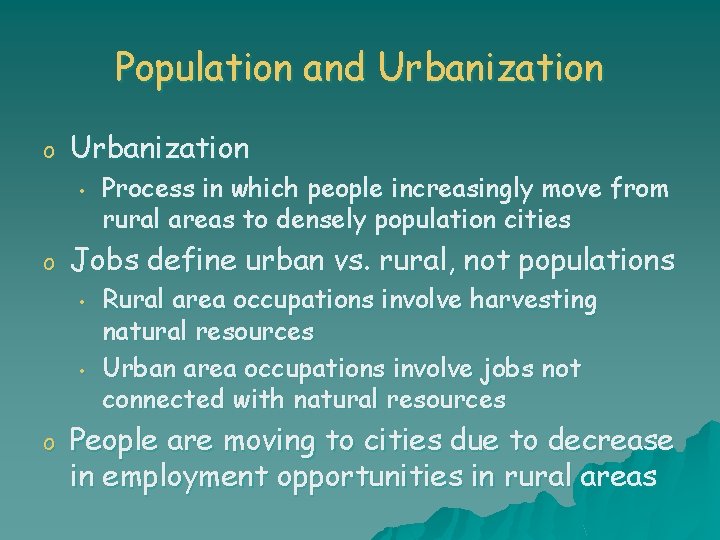 Chapter 10 The Urban World Overview of Chapter