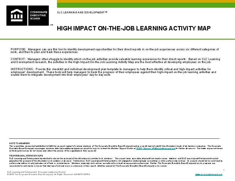CLC LEARNING AND DEVELOPMENT HIGH IMPACT ONTHEJOB LEARNING