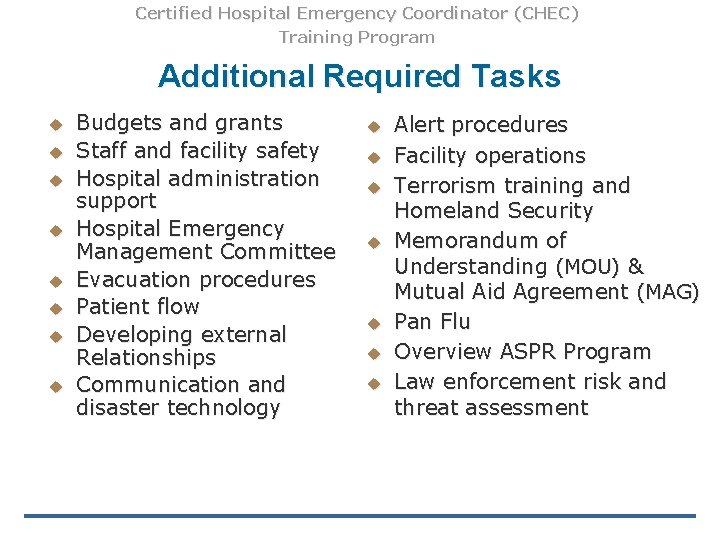 Certified Hospital Emergency Coordinator CHEC Training Program Introduction