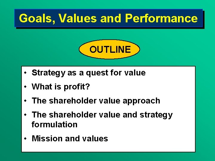 Goals Values and Performance OUTLINE Strategy as a