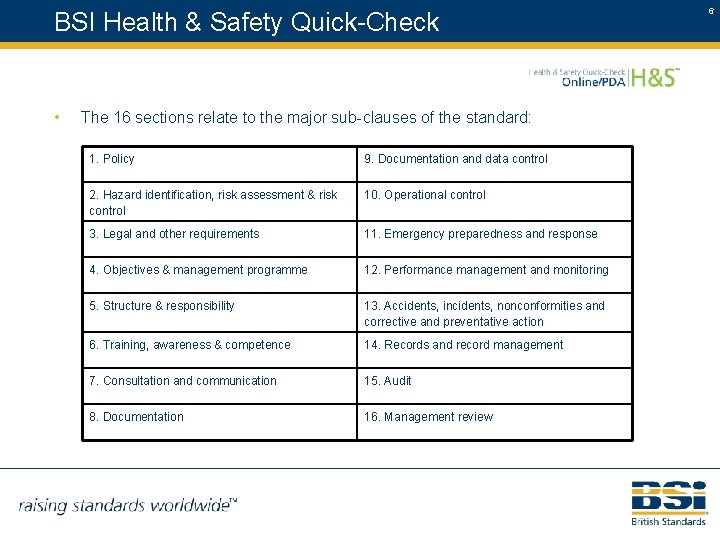 1 Introducing BSI Health Safety Selfassessment Online BSI