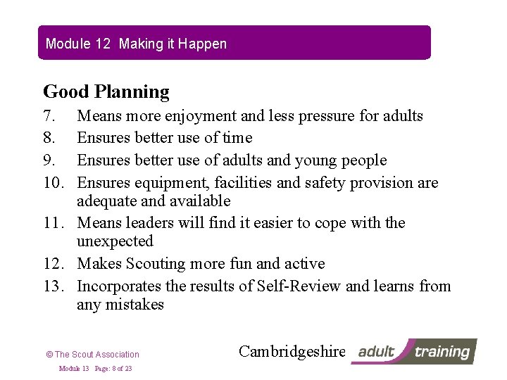 Module 12 Providing a Balanced Programme The Scout