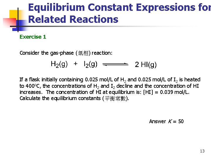 Chemical Equilibrium IJSO Training Phase 3 Dr Kendrew