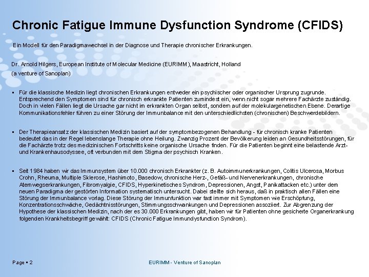 SANOPLAN by Dr Arnold Hilgers Chronic Fatigue Immune