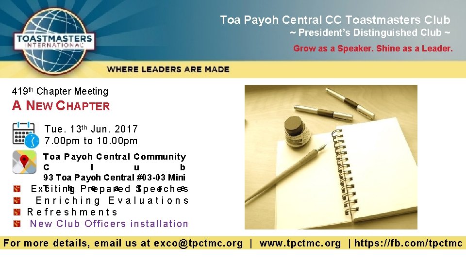 Toa Payoh Central CC Toastmasters Club Presidents Distinguished