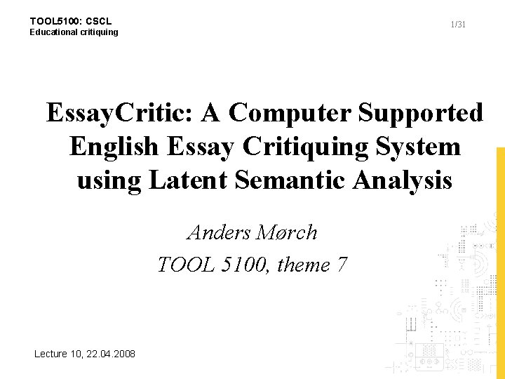 TOOL 5100 CSCL 131 Educational critiquing Essay Critic