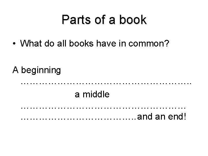 Talking about books Parts of a book There