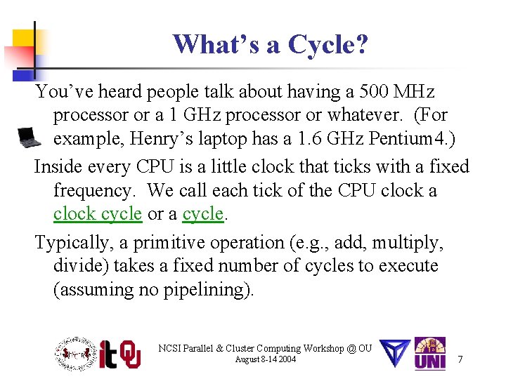 Parallel Cluster Computing Instruction Level Parallelism National Computational