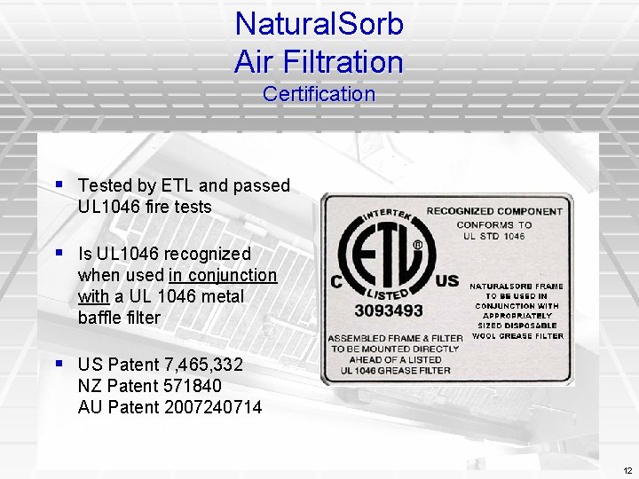Natural Sorb Air Filtration Cook Line Vent System