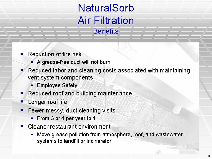 Natural Sorb Air Filtration Cook Line Vent System