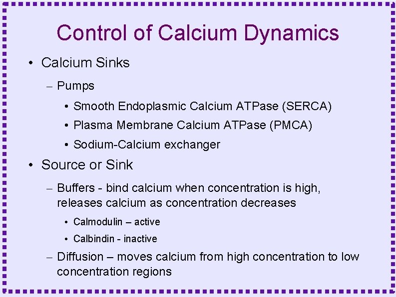 Modeling Calcium Concentration Kim Avrama Blackwell George Mason