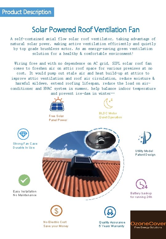 Solar Powered Roof Ventilation Fan Product Description Solar