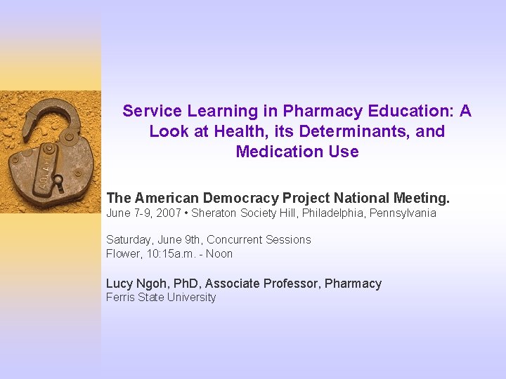 Service Learning in Pharmacy Education A Look at