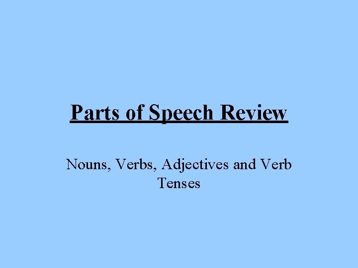 Parts of Speech Review Nouns Verbs Adjectives and