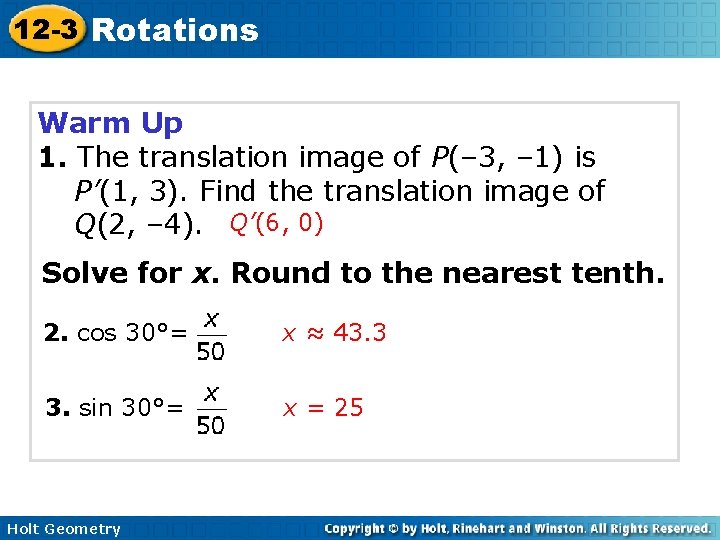 12 3 Rotations Warm Up Lesson Presentation Lesson