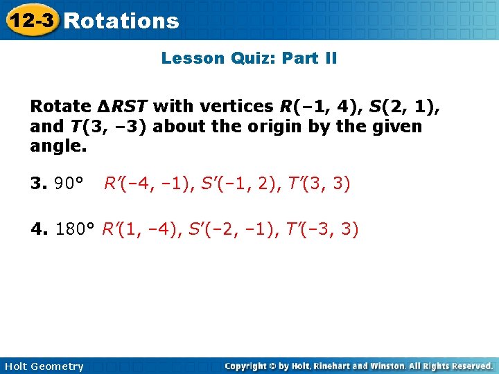 12 3 Rotations Warm Up Lesson Presentation Lesson