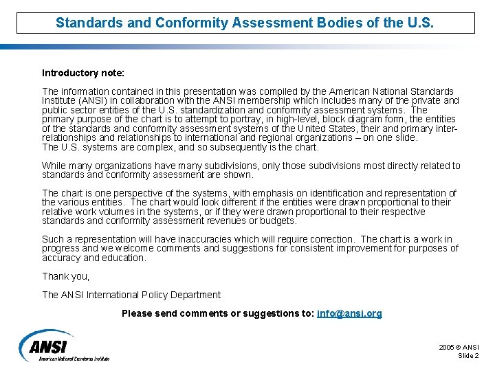 Standards and Conformity Assessment Bodies of the United