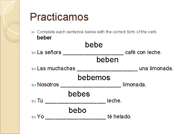 ER and IR Verbs Review Verb a part