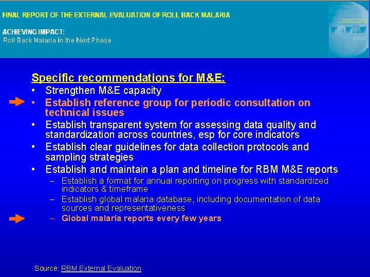 Roll Back Malaria Partnership Monitoring and Evaluation Reference