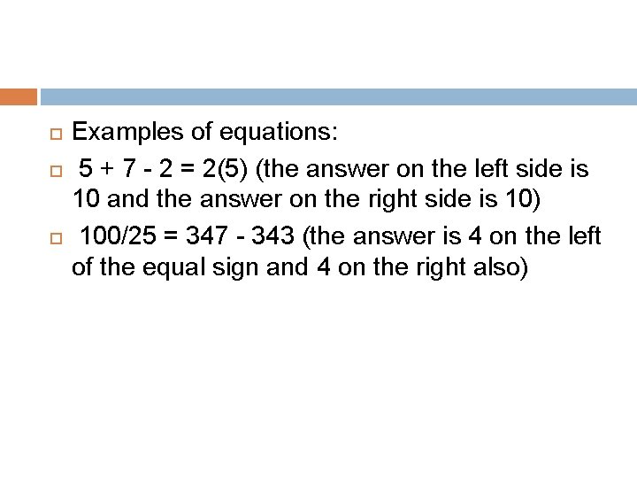 PAN BALANCE EQUATIONS When two expressions can be
