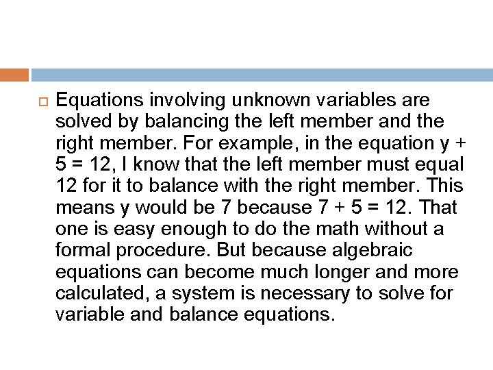 PAN BALANCE EQUATIONS When two expressions can be