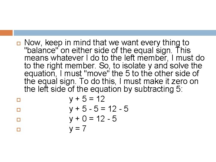 PAN BALANCE EQUATIONS When two expressions can be