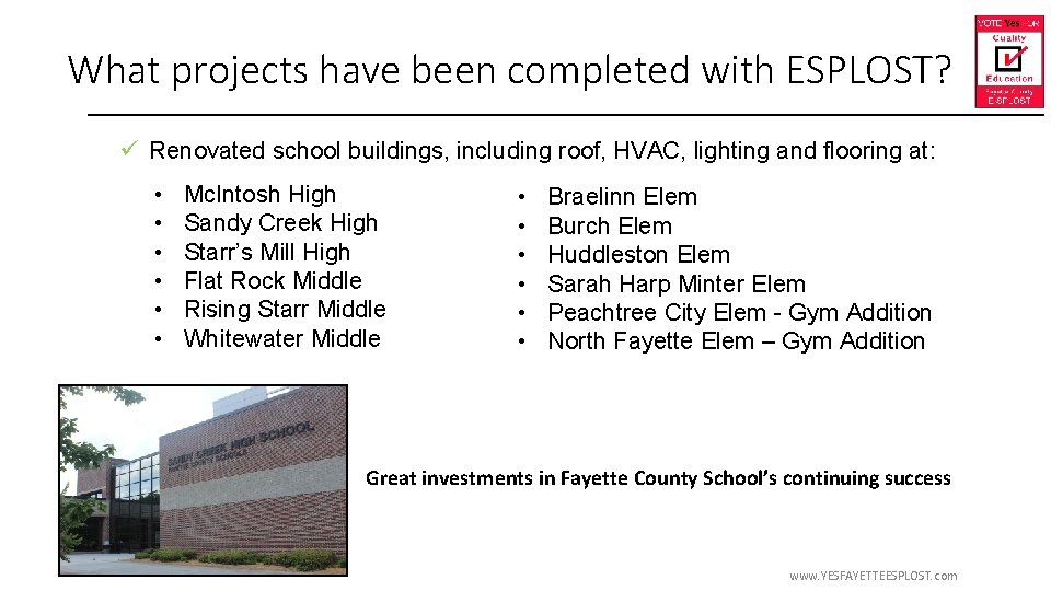 FAYETTE COUNTY PUBLIC SCHOOLS ESPLOST 3 0 Maintaining