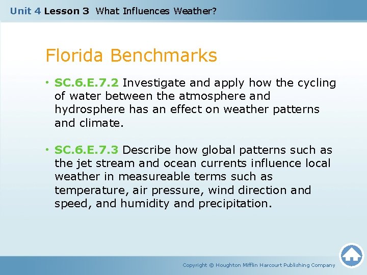 Unit 4 Lesson 3 What Influences Weather Copyright